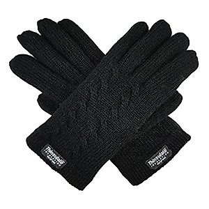 BRUCERIVER Ladie's Pure Wool Knit Gloves with Thinsulate Lining and Cable design Size L (Black)