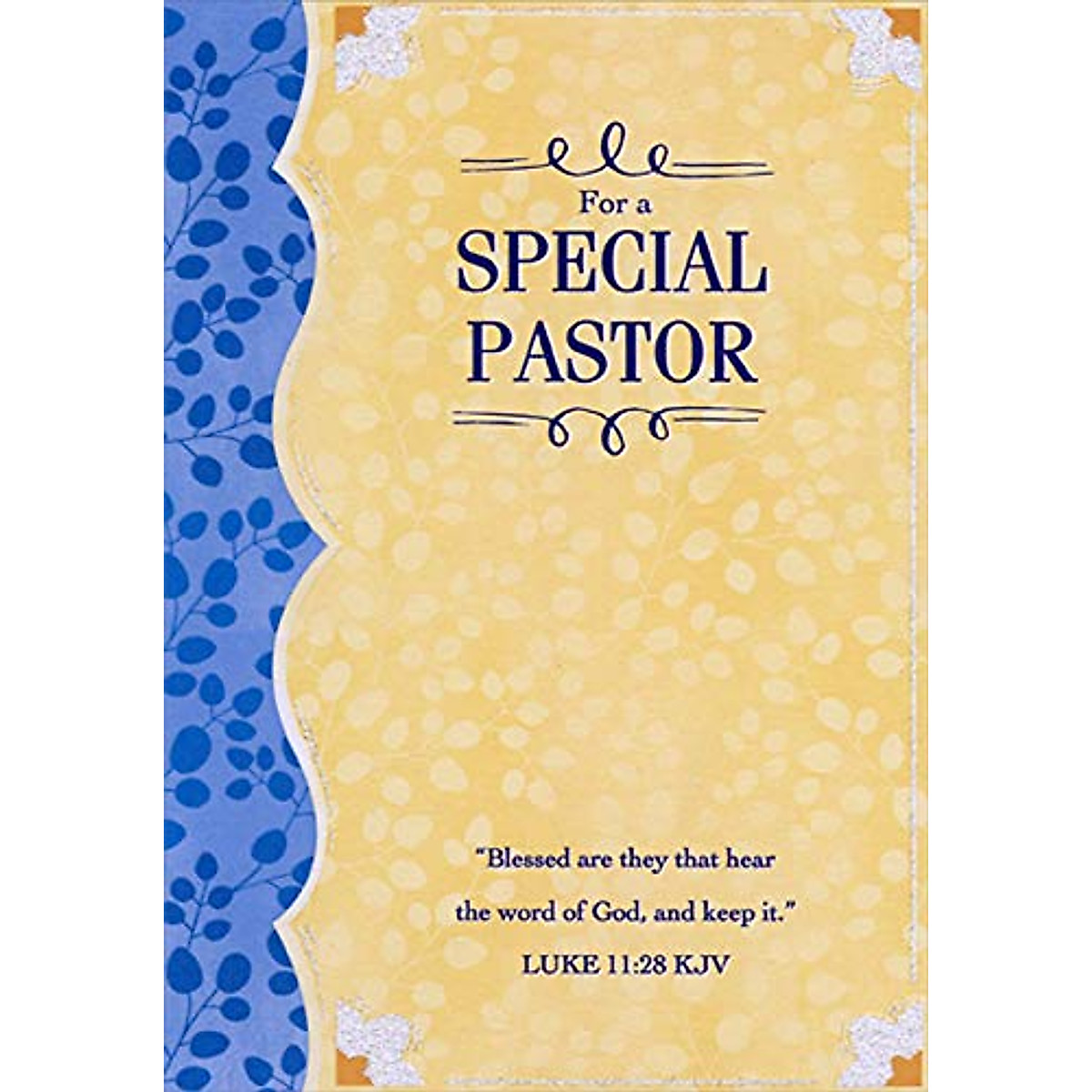 Designer Greetings Blessed are They: Blue and Yellow Branches and Leaves Religious Birthday Card for Pastor