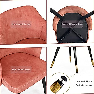 Freemax Velvet Dining Chair with Metal Legs, Upholstered Fabric Accent Armchair Button Tufted Modern Leisure Side Chairs for Living Room, Bedroom Office Desk Seat Makeup Vanity Stool (Coral)