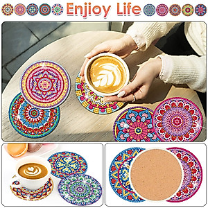 Billbotk Diamond Painting Art Coasters Kits, 10 Pieces Mandala Diamond Painting Coasters with Holder, Arts and Crafts for Adults