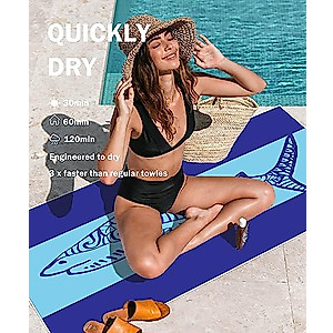 cabanana Sand Free Beach Towel - Large Oversized Beach Towel Sandproof 70x35 Big Microfiber Quick Dry Pool Towel, Thin Lightweight Compact for Travel Swimming Bath Yoga for Adults Women Men (Shark)