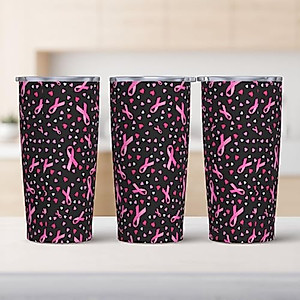 IYERSKD Ribbon Breast Cancer Awareness 20 oz Stainless Steel Tumbler Vacuum Insulated Leakproof Travel Mug for Car Office Gym