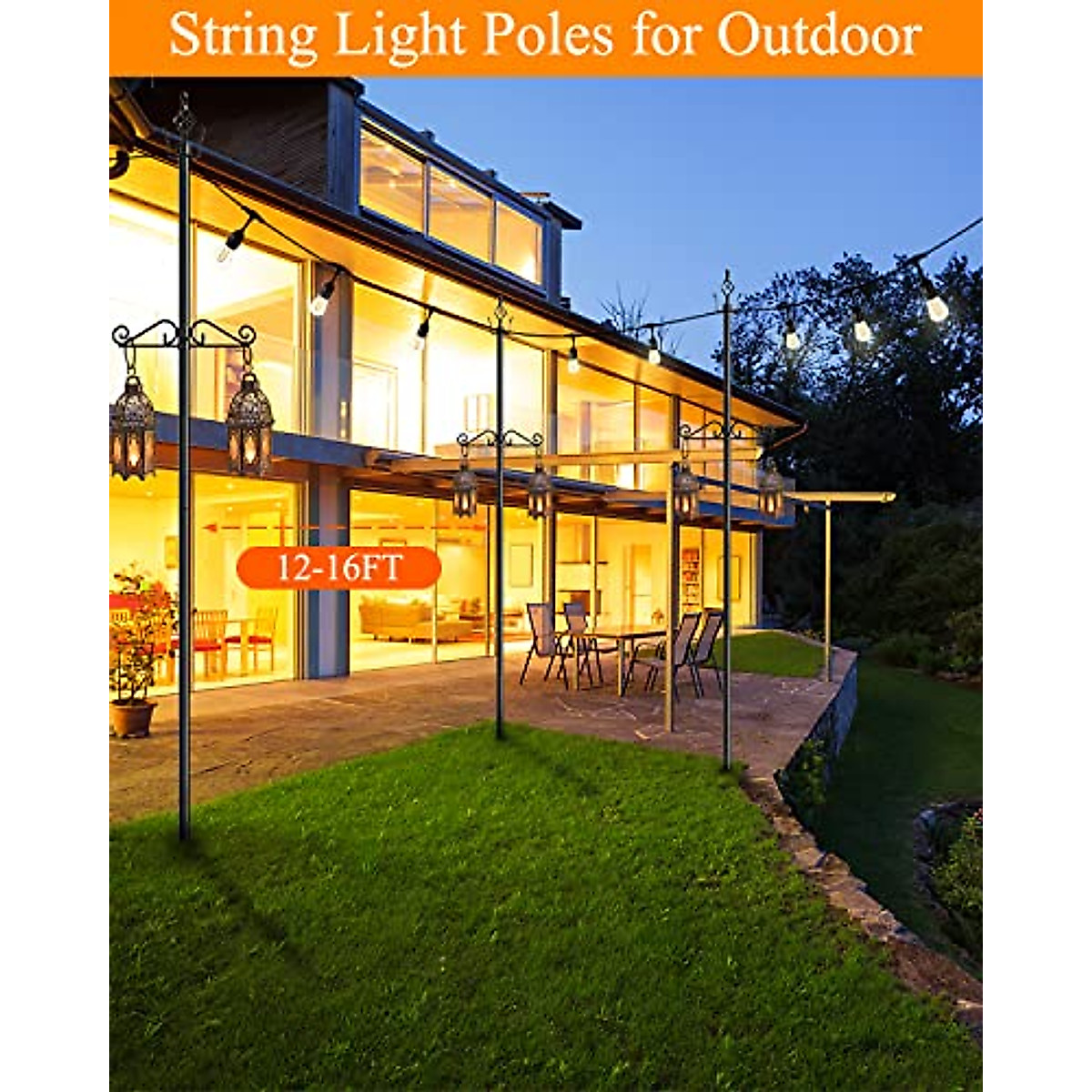IRMNAN String Light Poles, Light Poles for Outside String Lights, 9FT String Light Poles for Outside 2 Pack, Easy to Assemble,10FT String Light Pole with Adjustable Shepherds Hook High-end Series