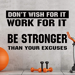 2 Pieces Gym Wall Decal Motivational Vinyl Wall Decals Be Stronger Than Your Excuses Sticker Don't Wish for it Work for it Large Gym Wall Quote Home Decor Stickers for Home Gym Yoga Exercise Fitness