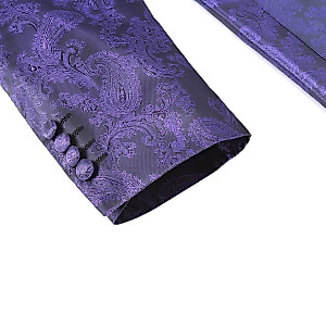 Cloudstyle Mens Slim Fit Paisley Suit Party Suit Jacket One Button Jacquard Sport Coat Purple