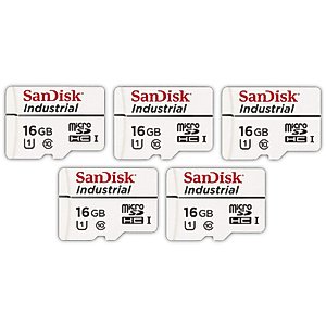 SanDisk Industrial 16GB Micro SD Memory Card Class 10 UHS-I MicroSDHC (Bulk 5 Pack) in Cases (SDSDQAF3-016G-I) Bundle with (1) Everything But Stromboli Card Reader