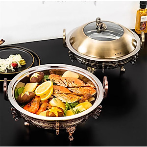 HONHPD Commercial Round Chafing Dish, 4 Pack Stainless Steel Chafers and Buffet Warmers Sets with Pans and Fuel Holders, for Wedding, Parties, Banquet, Catering Events, Bronze(26CM/10.24INCH)
