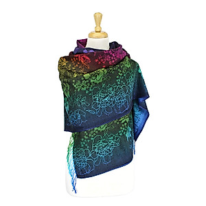 PASKMLNA Pashmina Silky Tropical Exotic Pashmina Wrap Shawl Scarf (051-navy)