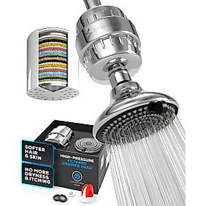 SparkPod Luxury Filtered Shower Head Set 23 Stage Shower Filter - Removes Chlorine and Heavy Metals - 3 Spray Settings Shower Head Filter for Hard Water - Showerhead with Filter (Polished Chrome)