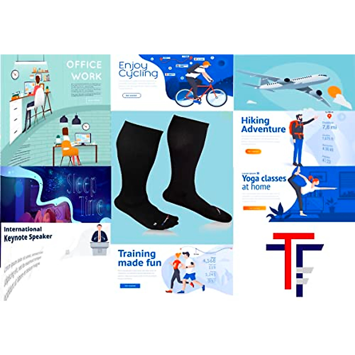 Taibonla 4XL Wide Calf & Big and Tall 20-30 mmHg Compression socks Men and Women-Black