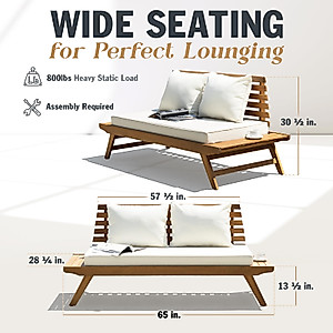 IDZO Lucille 800lbs Capacity Acacia Patio Loveseat, FSC Certified 2 Seater Outdoor Sofa with 3.9in Thick Cushions, Teak Finish Porch Couch for Garden Backyard, Beige