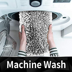 Yimobra Luxury Chenille Bathroom Rug Mat, Extra Soft and Absorbent Shaggy Bath Rugs Non Slip, Machine Washble Dry, Plush Floor Carpet for Tub, Shower, and Bath Room, 24 x 17 Inches, Light Gray