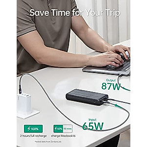 Zendure Portable Laptop Charger, Power Bank 100W PD 24000 mAh Fast Charger 2USB-C & 1 USB-A Total 205W External Battery Pack for MacBook iPad iPhone AirPods Pro SuperTank S5