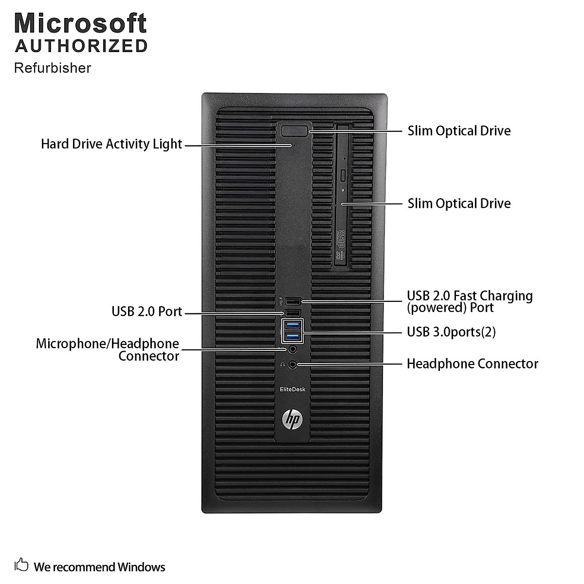 HP EliteDesk 800 G2 Business Desktop Mini Tower, Intel Core i7 6700 3.4Ghz, 32GB DDR4 RAM, 512GB SSD Hard Drive, Windows 10 Pro (Renewed)