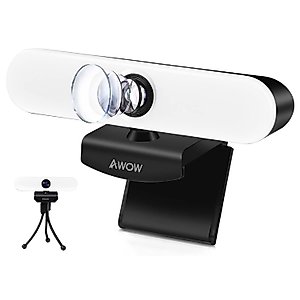 AWOW 2K Webcam with Microphone and Adjustable Brightness Light HD Computer Camera with Tripod USB Webcam for PC/MAC/Desktop/Laptop USB Web Camera for YouTube Skype Zoom Xbox One and Video Calling