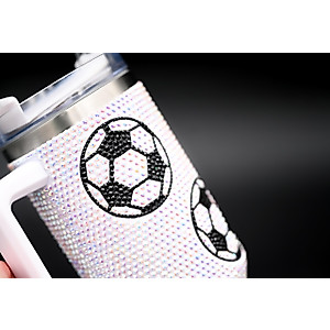 SEM LIFE 40 Oz Rhinestone Bling Tumbler with Handle and Straw (SOCCER), Stainless Steel and Double Wall Insulated