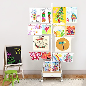 Bikoney Art Display for Kids Artwork-(30 Clips -Total 12ft Wire)-Kids Art Display-Art Drying Rack-Floor Picture Hanging System Kit for Drawing/Photo/Card/Picture Collage Display
