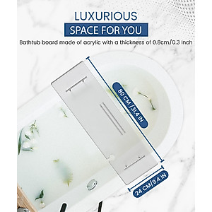 Ezcasch Acrylic Bathtub Tray Bathtub Tray Caddy Bath Tray Table for Tub Luxury Spa with Book and Wine Glass Holder Bathroom Accessories for Decorative Bathtubs, Transparent 31.5inch