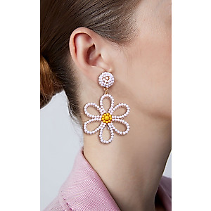 BVGA Women's flower Daisy Drop Earrings Handmade Beaded Sun Flower earrings for Parties