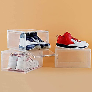 6pack Clear Shoes Box, Plastic Storage Bins Shoe Display Organizer Stackable Case Multi Space Saving Containers For Closet, Entryway, Drop Front, Cubby, Sneaker Foldable Organization Boxes With Lids