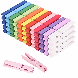 Colored Clothes pins 12 Color 50PCS, Colorful ClothesPins Wooden Clips for Photos Pictures Decorative Crafts, Decoration clothespins Clothing Hanging clothespins 2.9inch (Rainbow Colors)