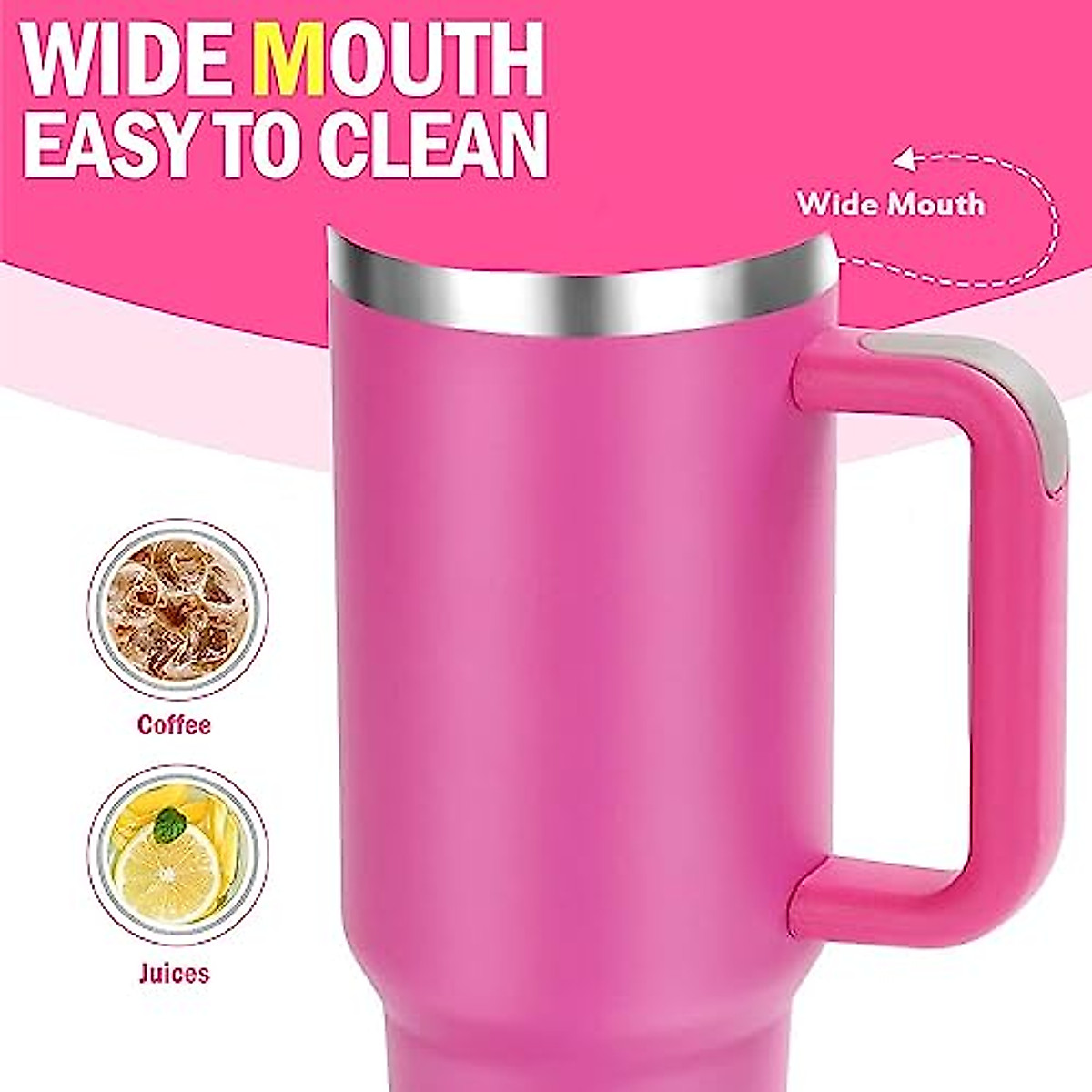 ONEUSTAR 40 oz Tumbler with Handle and Straw Stainless Steel Iced Coffee Cup Insulated Travel Mug Water Bottle for Iced Coffee Cup, Rose