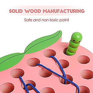 Skrtuan Wooden Lacing Threading Toys Wood Block Puzzle Car Airplane Travel Game Montessori Early Development Fine Motor Skills Educational Gift for 3 4 5 Years Old Toddlers Baby Kids, 1 Peach