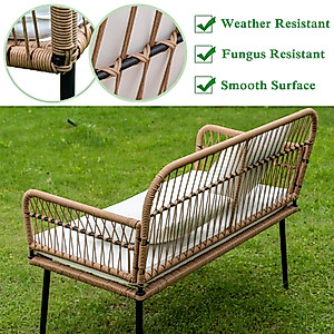 Homsido 41'' Outdoor Patio Loveseat,Patio Furniture Small Boho Outdoor Rattan Woven 2-Seat Chairs Wicker Sofa Garden Conversation Balcony Chair for Yard,Pool or Backyard, Porch