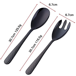Bisda Salad Spoon and Fork Set, 12 Inch Stainless Steel Salad Server, Black Serving Utensils, Dishwasher Safe, Pack of 2
