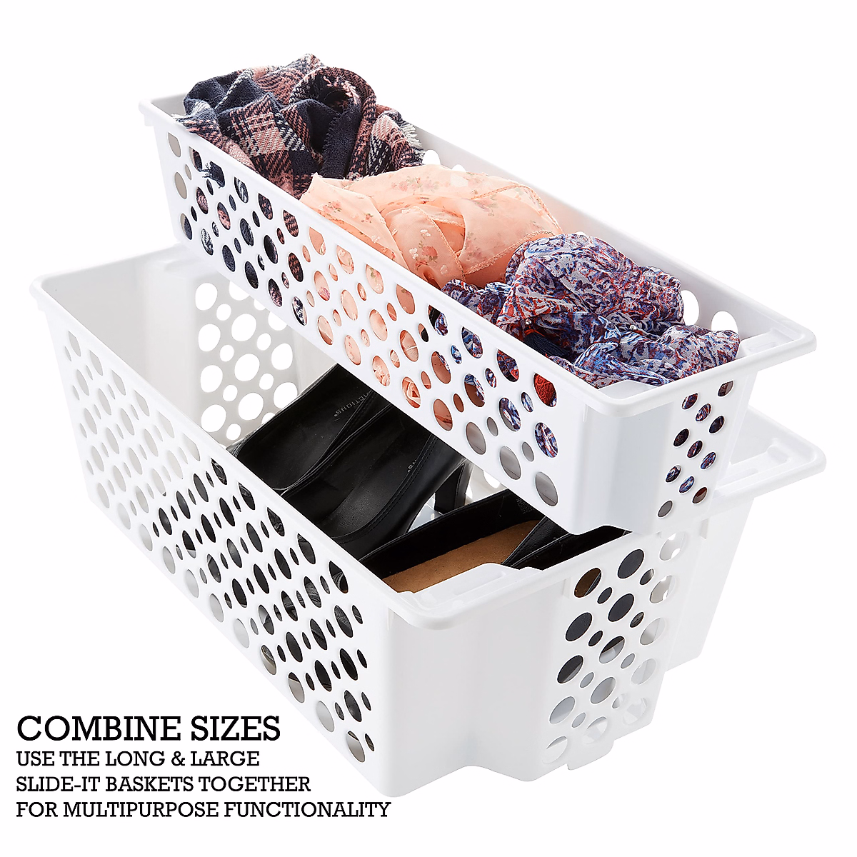 Organize Your Home Long Slide-It Baskets, 3 Pack, Stacking and Sliding Modular Storage, Great Organizing Bins for Pantry, Closet, Bedroom, Office, and all Storage, 21” x 6.3” x 4.4”
