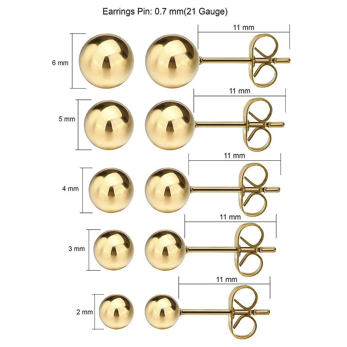 JewelrieShop Ball Earrings 316L Surgical Steel Earrings Round Ball Stud Earrings Set for Women