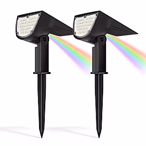 Solar Spot Lights Outdoor Waterproof,58 LEDs 2 Lighting Modes and Colorful Backlight,2-in-1 Adjustable Wireless Wall Lights,Landscape Spotlights for Garden,Yard,Walkway,Driveway,Porch,Patio (2 Pack)
