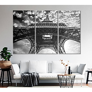 Eiffel Tower in Black White Canvas Print 3 Panels / 36x24 inches