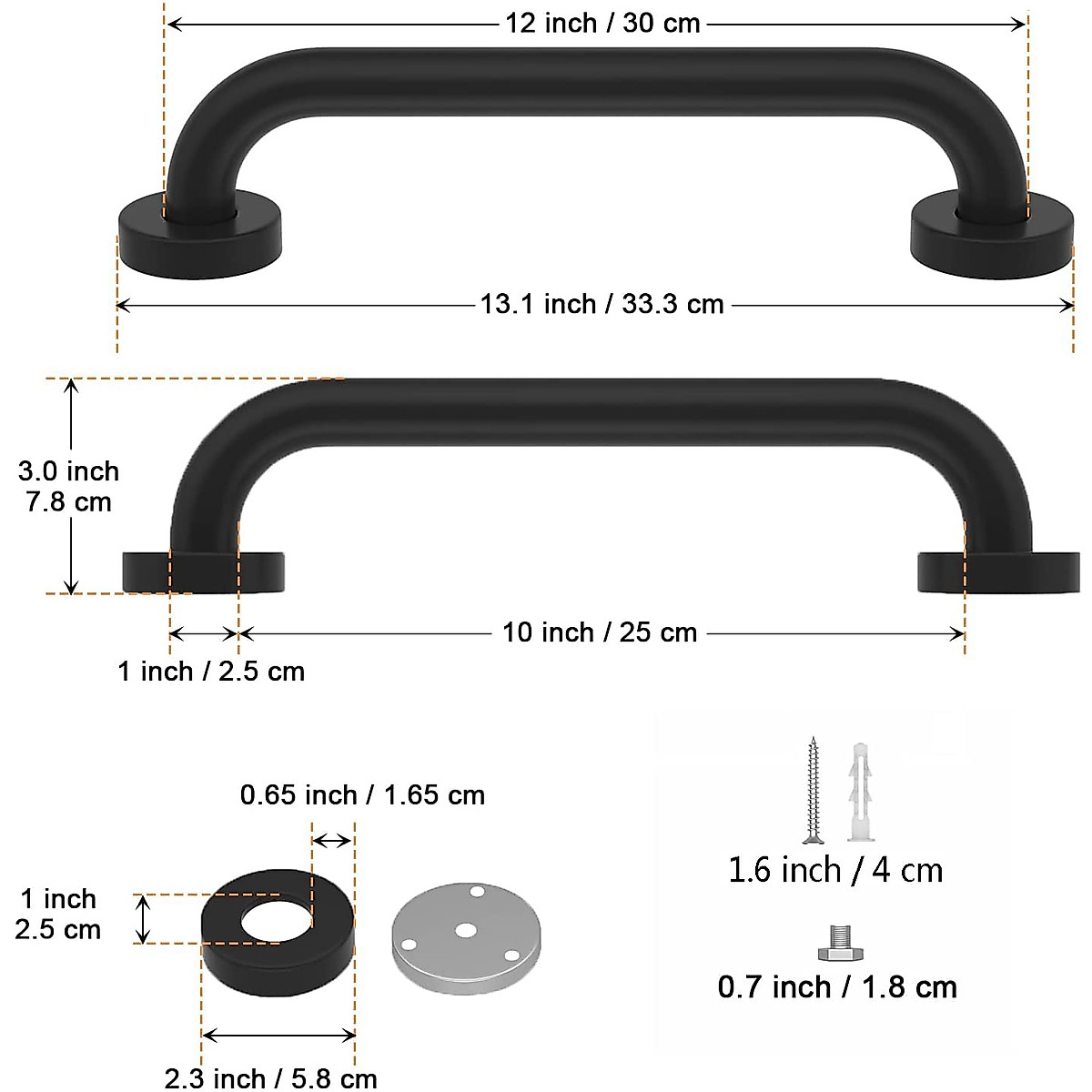 Matte Black Shower Grab Bar 12 Inch-1" Diameter, iMomwee Stainless Steel Small Safety Bars Bathroom Balance Support Bar, Assist Handle Wall Handrail Mobility Aids for Handicap Elderly Senior Disabled