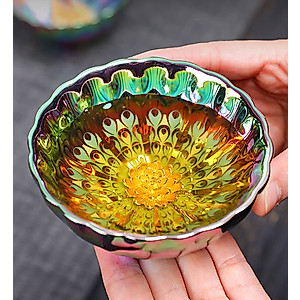 JianZhan Tenmoku Ceramic Handmade TeaCup Porcelain Teacup Kungfu Tea Cup Tenmoku Teacup Master Teacup Ceremonial Matcha Tea Mug Shape,Golden Lotus