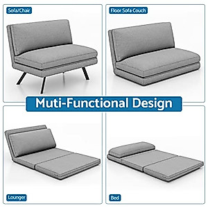 LIFERECORD Convertible Futon Sofa Bed 4 in 1 Multi-Function Modern Mini Single Floor Sleeper Chair with Adjustable Backrest for Living, Small Room Apartment, Dorm, Grey