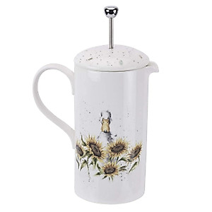 Royal Worcester Wrendale Designs French Press | 1.5 Pint Coffee Maker with Duck Motif | Made from Porcelain | Stainless Steel Plunger | Dishwasher Safe (ceramic only)