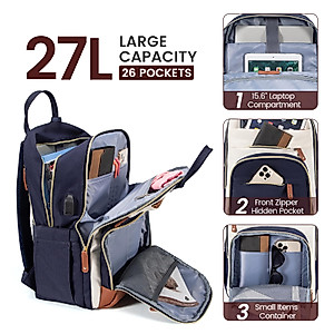 LOVEVOOK Laptop Backpack for Women, Fits 15.6 Inch Laptop Bag, Fashion Travel Work Anti-theft Bag, Business Computer Waterproof Backpack Purse, Backpacks, Beige-Blue-Brown