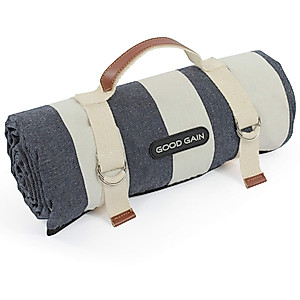 G GOOD GAIN Waterproof Picnic Blanket Portable with Carry Strap for Beach Mat or Family Outdoor Camping Party, Park Blanket for Grass Park, Hiking, Travel, Concerts (Denim Blue)