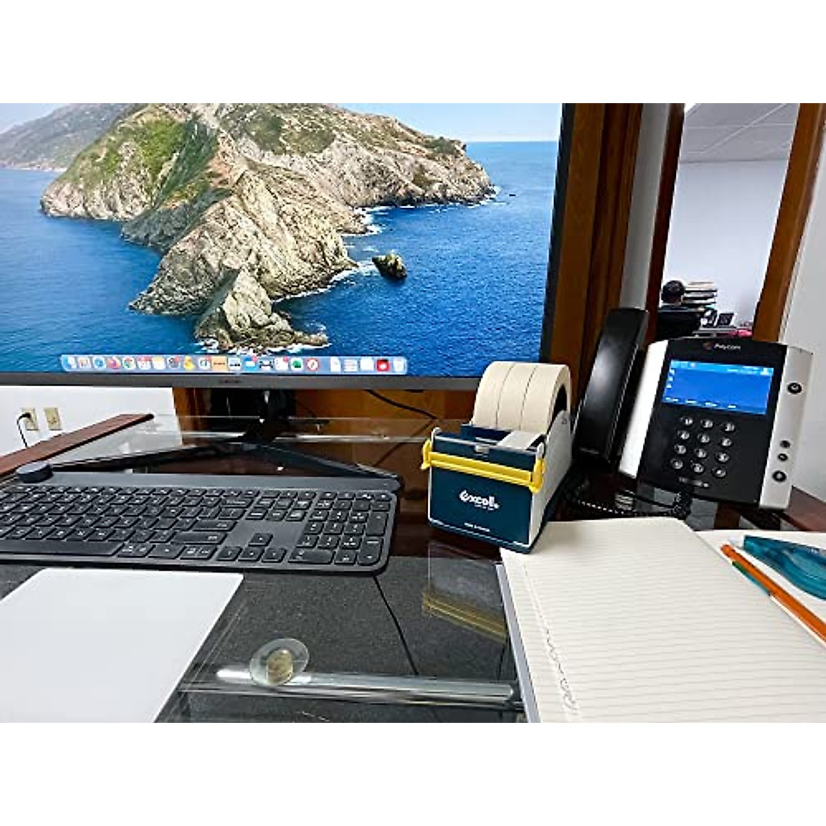 WOD TTD2SD Tabletop Twin-Roll Steel Desktop Tape Dispenser, Blue & Gray - Fits Tape up to 2 inch Wide, Holds 3 inch core, Weighted Rubber Base for Stability