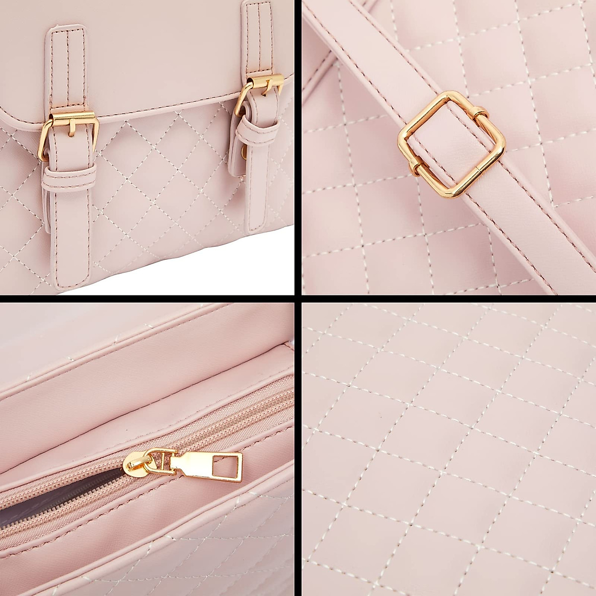 Pink PU Quilted Leather Mini Backpack Purse for Teen Girls with Double Buckle Closure (10 x 4 In, Pink)