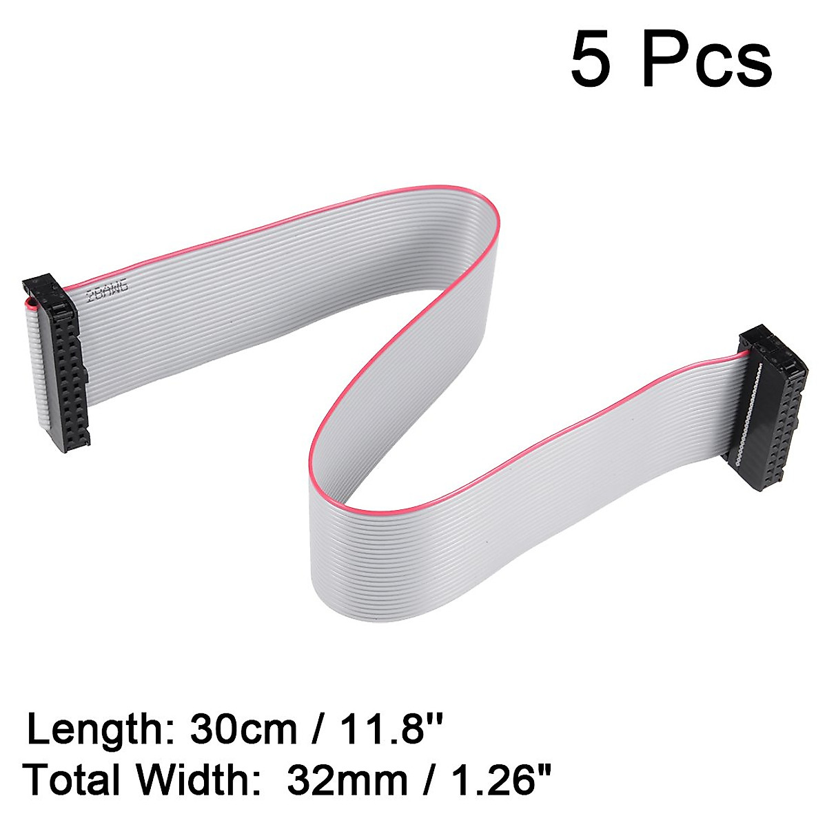 uxcell IDC 24 Pins Connector Flat Ribbon Cable Female Connector Length 30cm 2.54mm Pitch,5pcs