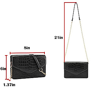 Ayliss Women Small Crossbody Handbag Purse Crocodile Classic Clutch Shoulder Handbag PU Leather Chain Evening Clutch Dress Bag (Black, Small)