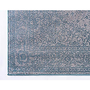 Unique Loom Bromley Collection Vintage, Medallion, Country, Traditional, Border Area Rug, 8 ft x 10 ft, Turquoise/Ivory