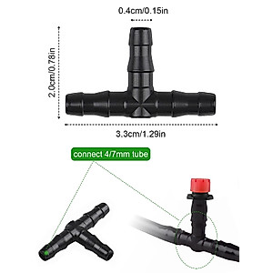 Kalolary 500Pcs Barbed Tee Irrigation Fittings, 1/4 Inch Tube Universal Drip Irrigation Connector Compatible with Watering Systems, 4/7mm Hose Automatic Irrigation Adapter