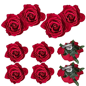 Outus Hair Clip, 8 Pieces Red Rose Flower Hair Pins, Fabric Rose Flowers Hair Clips, Medium, for Woman Girl Wedding Party Favor Accessories