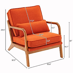 Karl home Accent Chair Mid-Century Modern Chair with Pillow Upholstered Lounge Arm Chair with Solid Wood Frame & Soft Cushion for Living Room, Bedroom, Balcony, Linen Burnt Orange (Low Back)
