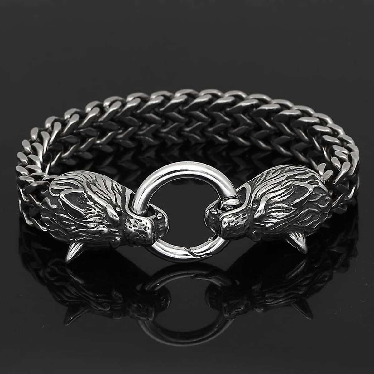 GuoShuang Nordic Viking Stainless Steel Wolf Bracelet Mesh Chain Gold Wolf Punk Bracelets Biker Jewelry (9)