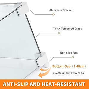 Grisun Fire Pit Glass Wind Guard - 31 x 12 x 6 inch, Thick Rectangular Heat-Resistant Tempered Glass Guard with Hard Aluminum Corner Bracket and Feet for Propane, Gas, Outdoor