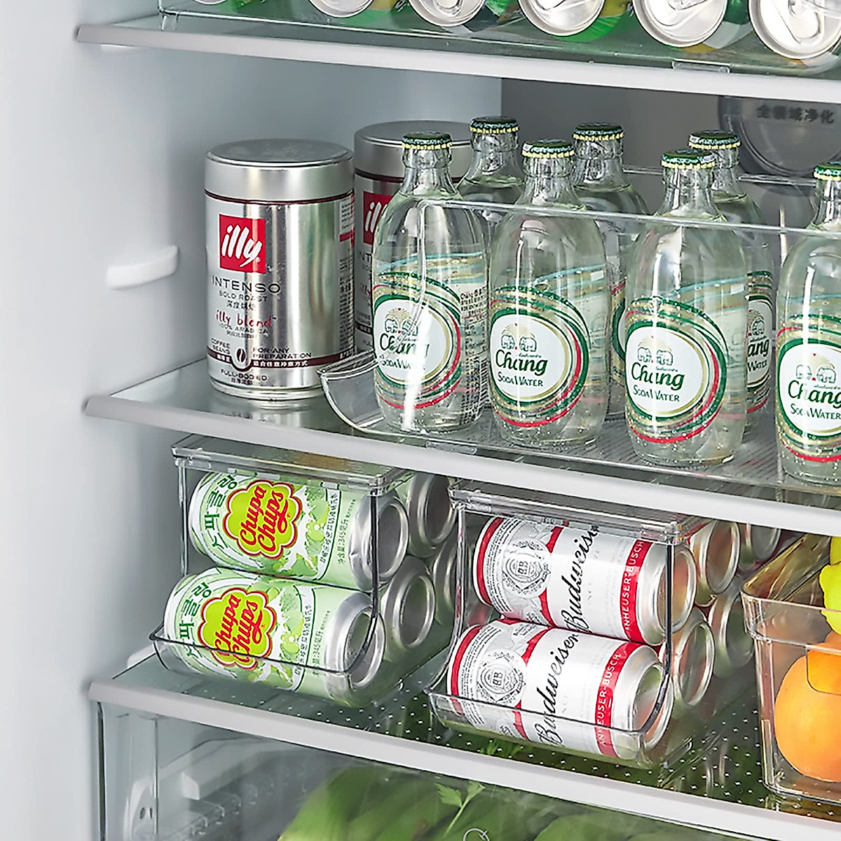 Stackable Soda Can Organizer for Refrigerator (12 Cans), Drink Organizer for Fridge, Pantry, Countertop, Cabinet with Lid, Clear Plastic Canned Food Pantry Storage Rack, 2 Pack